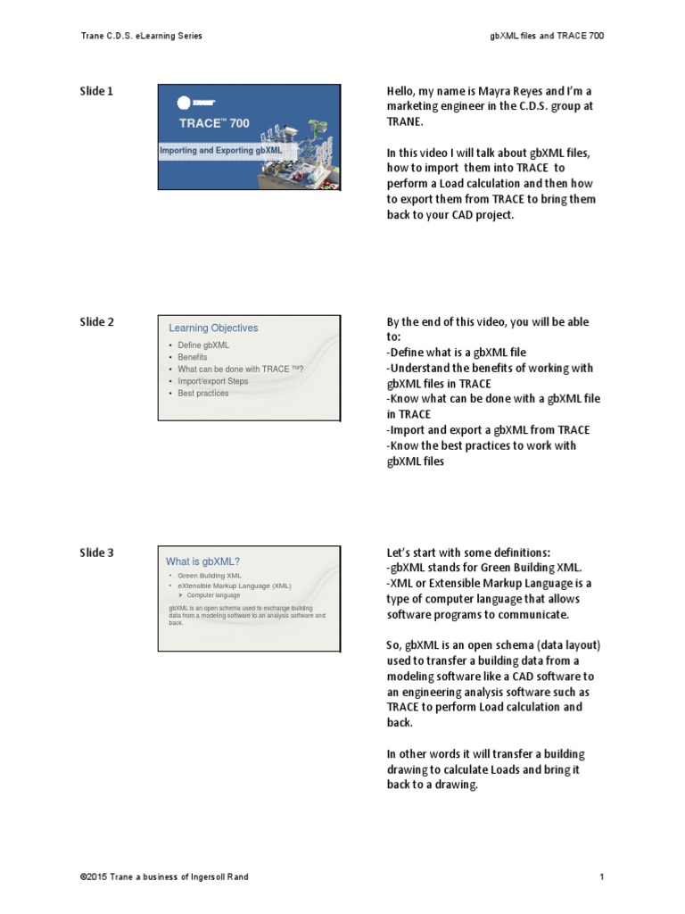 Trane GBXML and TRACE700 | PDF | Building Information Modeling | Xml