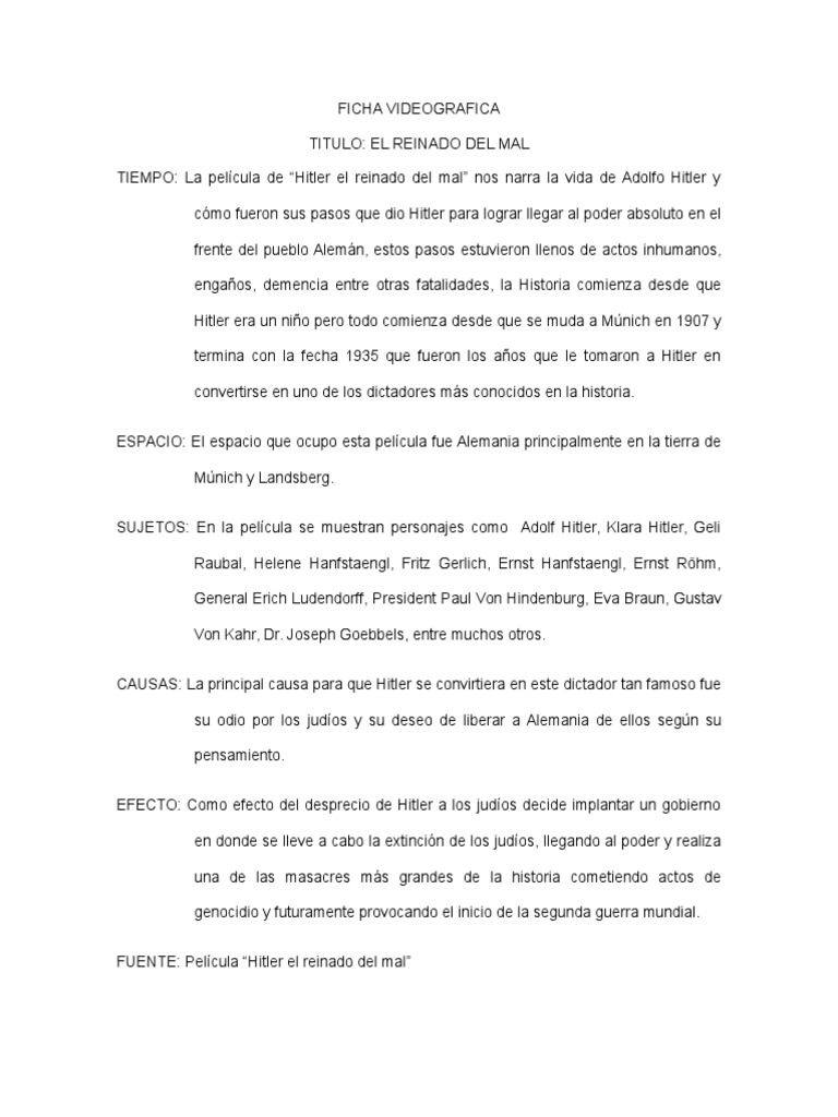 Ficha Videografica El Reinado Del Mal | PDF | Adolf Hitler | Agitación