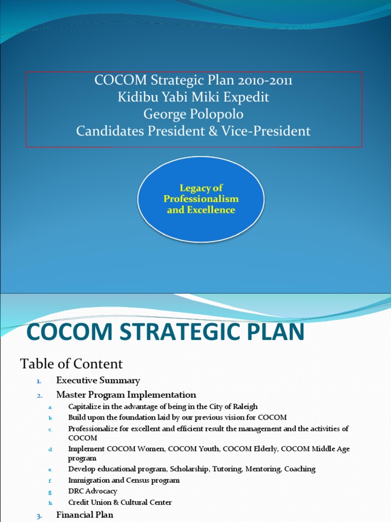 COCOM Strategic Plan 2010-2011 Kidibu Yabi Miki Expedit George Polopolo ...
