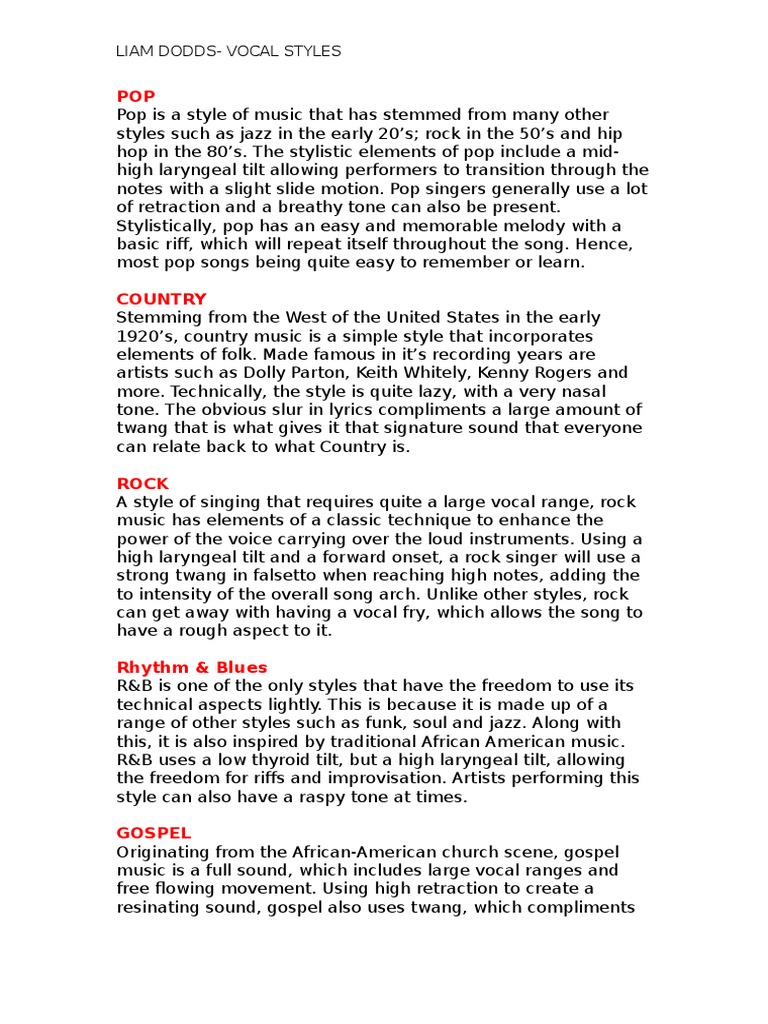 Liam Dodds-Vocal Styles | PDF