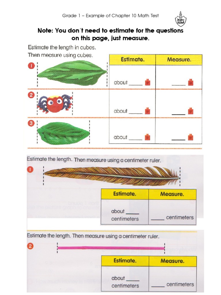 Grade 1 - Example of Maths Chapter 10 Test | PDF