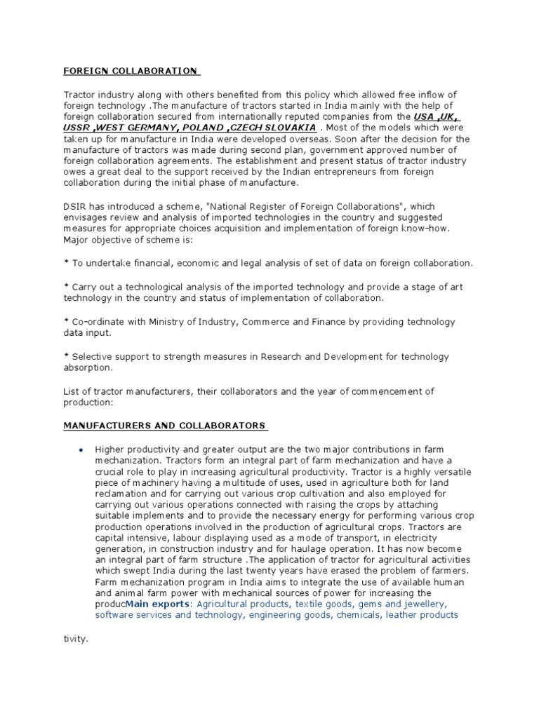 Foreign Collaboration | PDF | Tractor | Agriculture