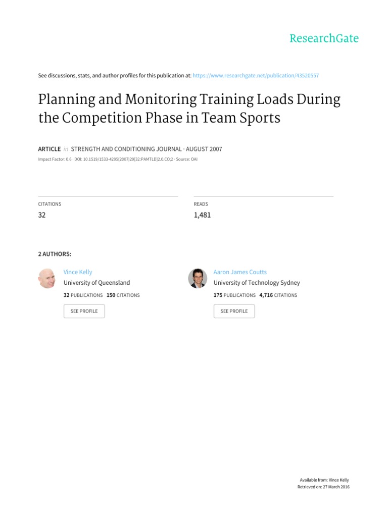 Planning and Monitoring Training Loads During The Competition Phase in ...