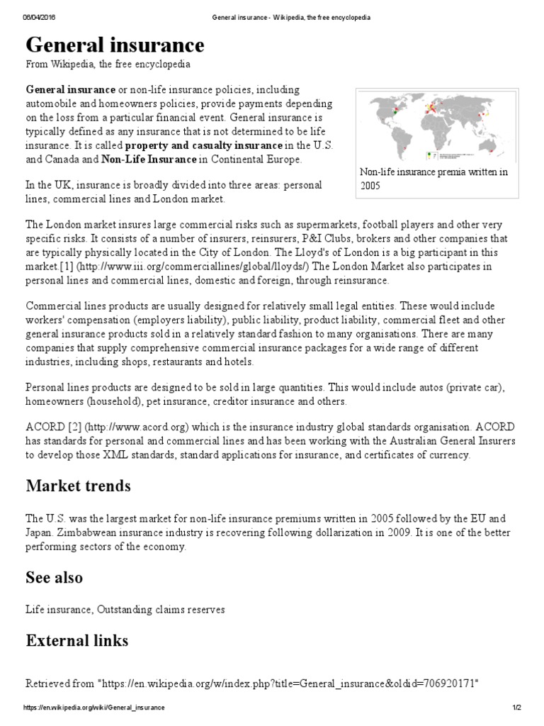 General Insurance - Wikipedia, The Free Encyclopedia | PDF | Insurance ...