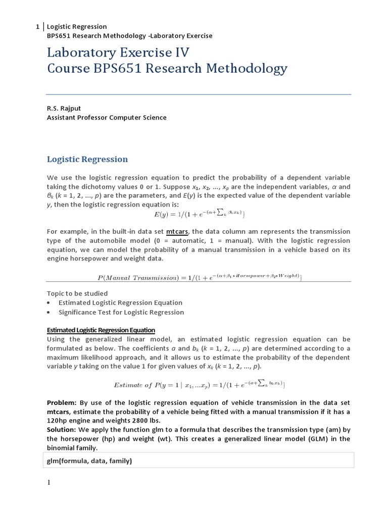 04.laboratory Exercise IV | PDF | Logistic Regression | Regression Analysis