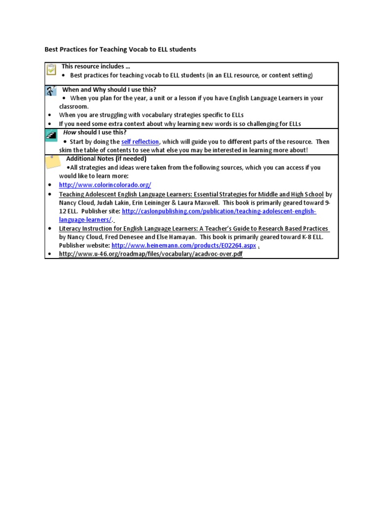 Best Practices For Teaching Vocab To ELL Students | PDF | Reading ...