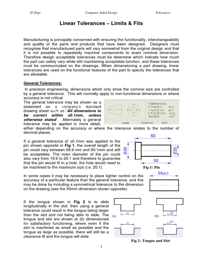 Linear Tolerances | PDF | Engineering Tolerance | Applied And ...