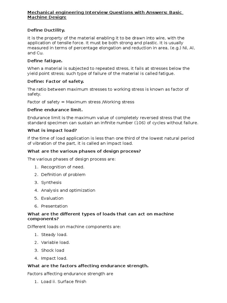 Mechanical Engineering Interview Questions With Answers | PDF | Fracture | Strength Of Materials