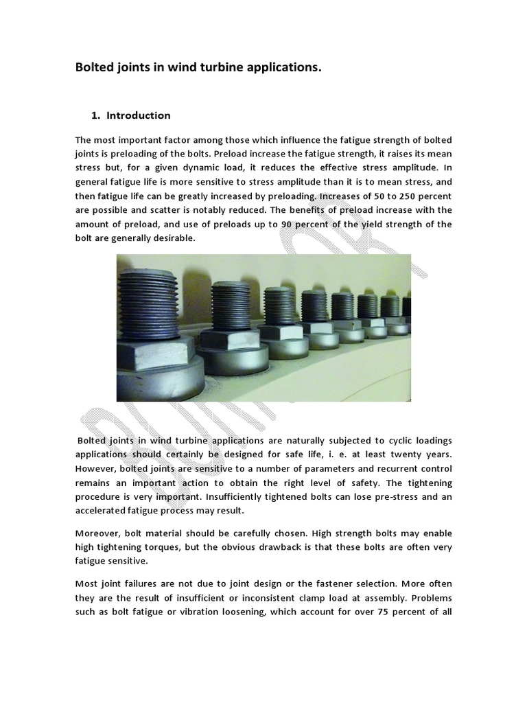 Bolted Joints in Wind Turbine Applications | PDF | Screw | Mechanical ...