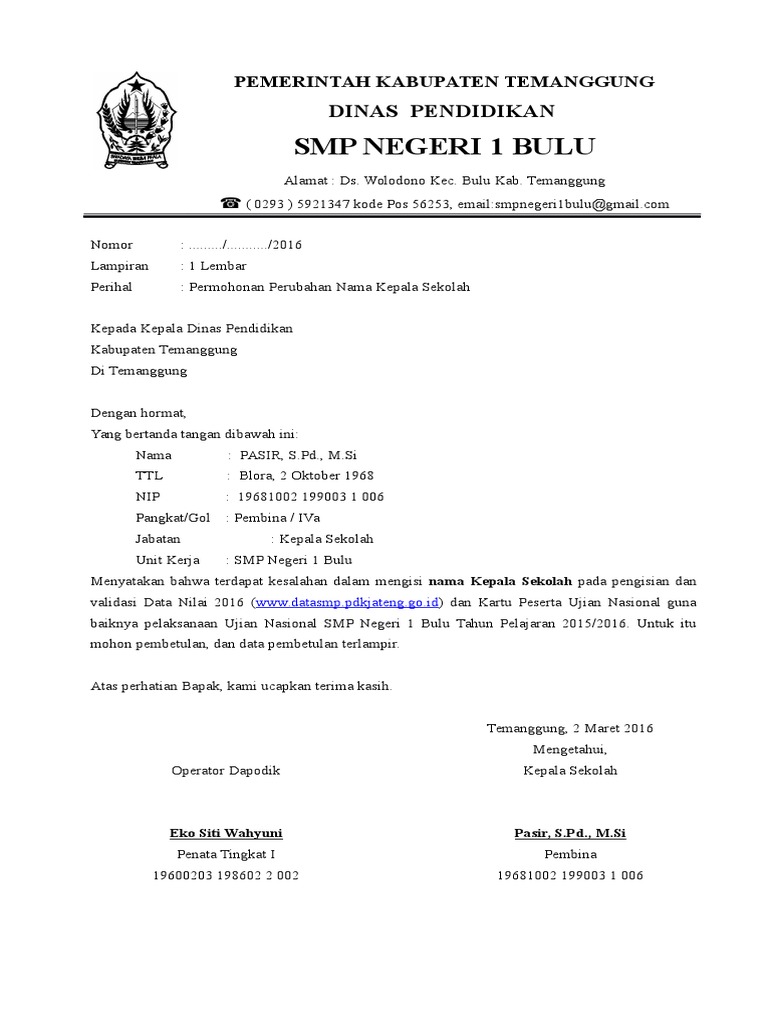 KOP SMP N 1 Bulu Surat Kesalahan | PDF