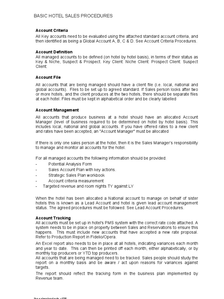 Hotel Sales Procedures Overview | PDF | Sales | Voicemail