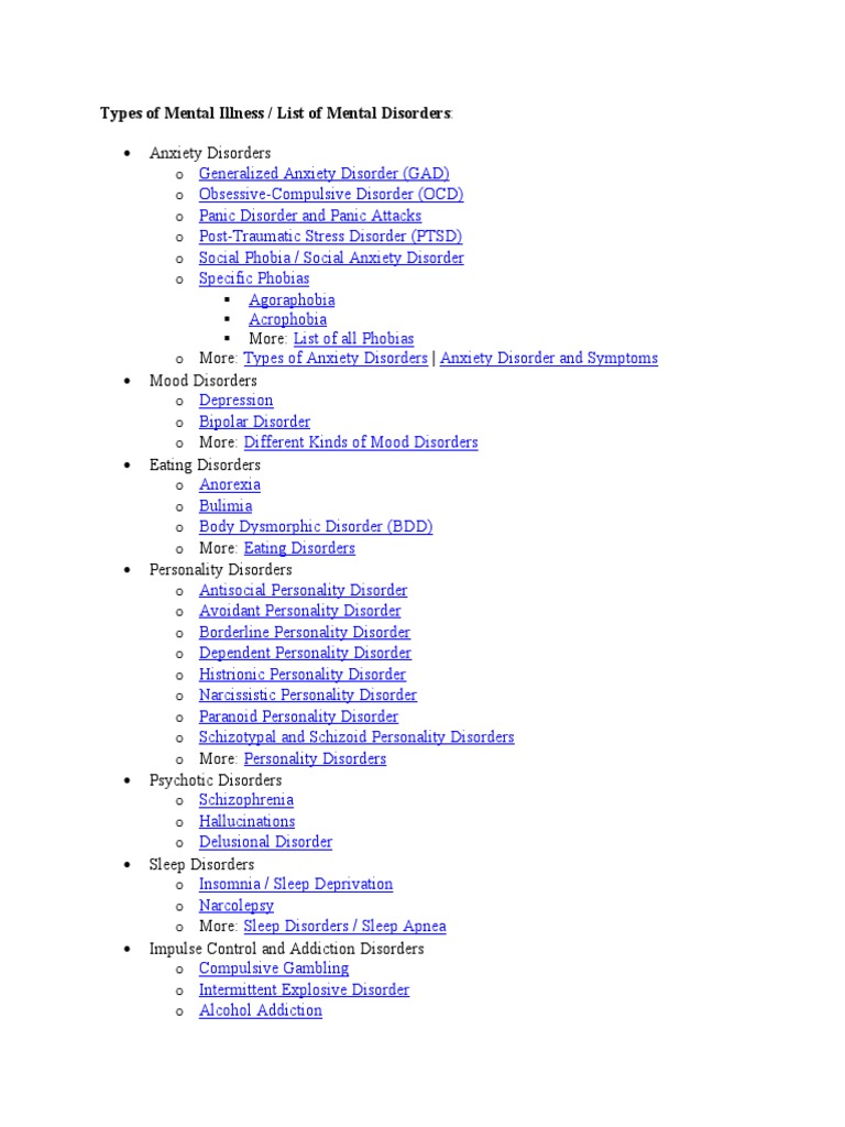 Types of Mental Illness | Download Free PDF | Mental Disorder ...