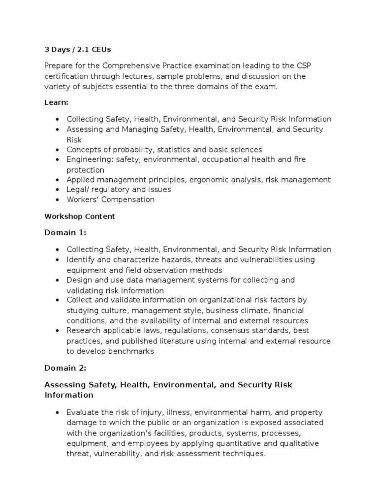 CSP ASP Study Guide | Download Free PDF | Risk | Safety