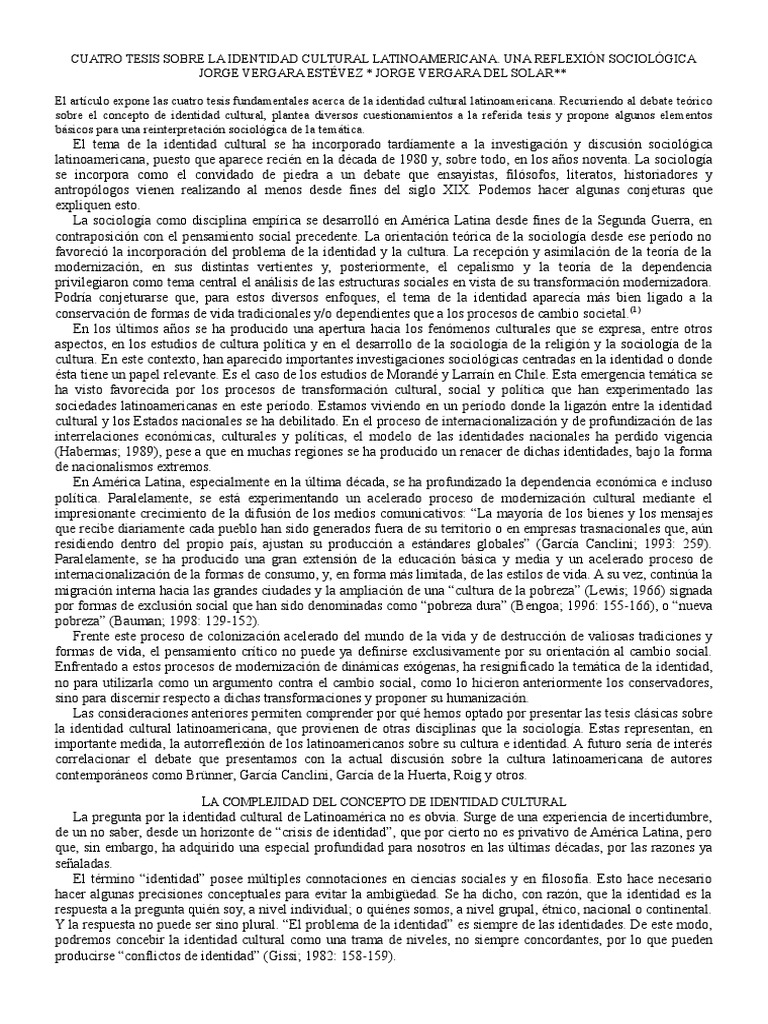 Tesis sobre Identidad Cultural Latinoamericana | PDF | Sociología ...