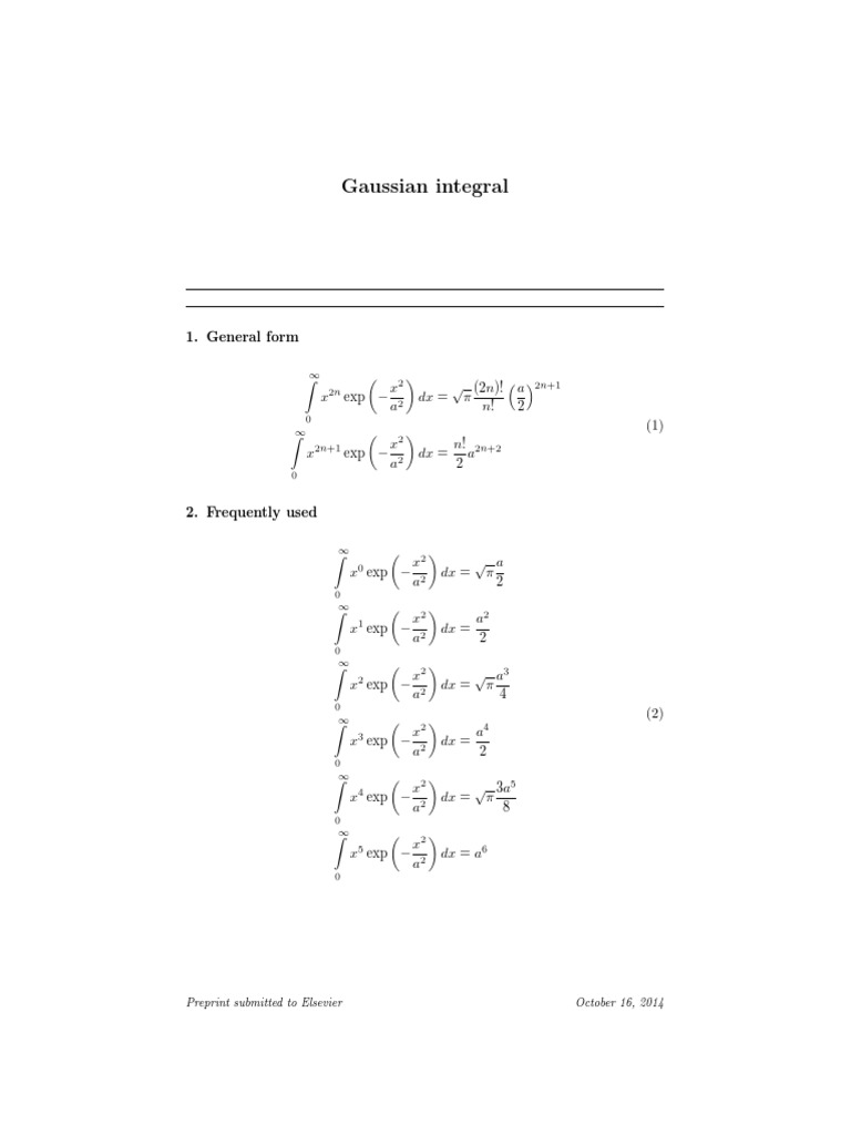 Gaussian Integral Formulas and Applications | PDF