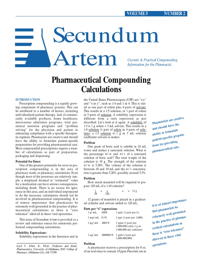 Pharmaceutical Compounding Calculations | PDF | Mass Concentration ...
