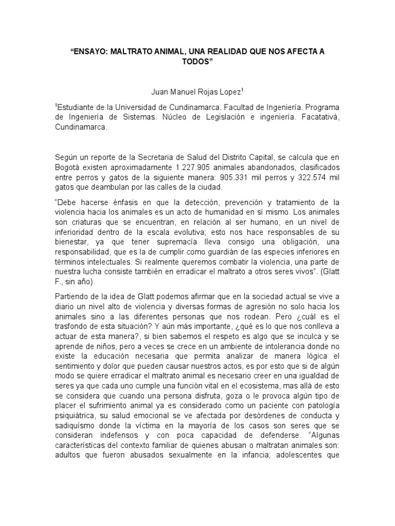 ENSAYO Maltrato Animal | PDF | Crueldad hacia los animales | Abuso infantil
