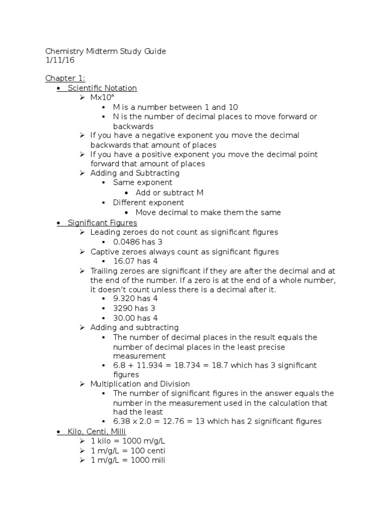 Chemistry Midterm Study Guide | PDF | Atoms | Solution