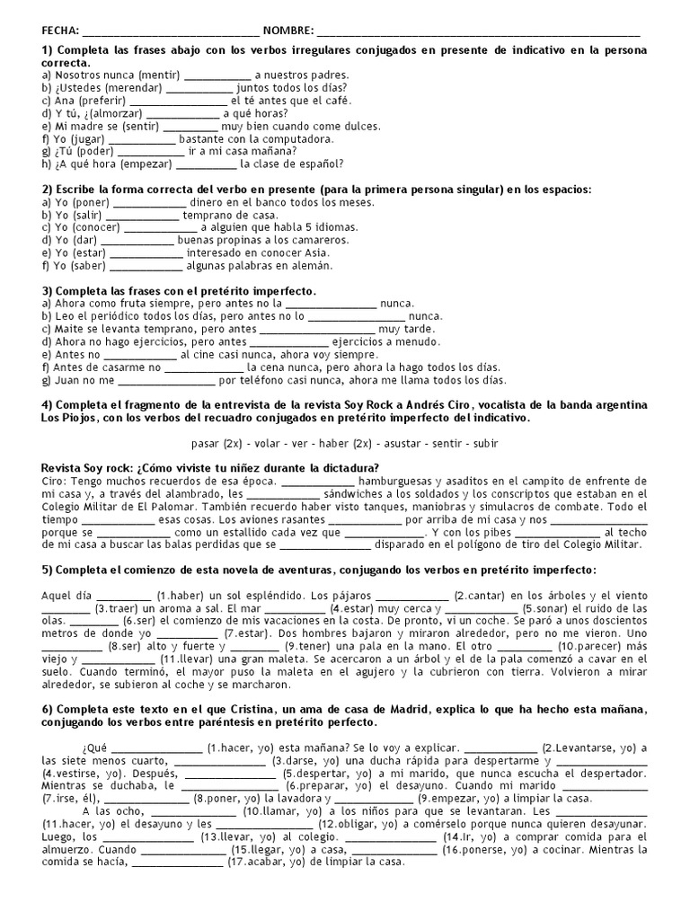 Ejercicios de Verbos en Español Avanzado | PDF | Verbo | Lingüística