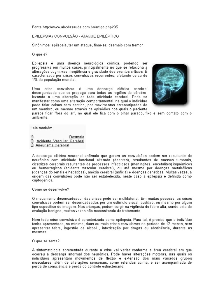 Diferença Entre Epilepsia Convulsão e Ataque Epilético | PDF ... Diferença Entre Epilepsia Convulsão e Ataque Epilético | PDF ...