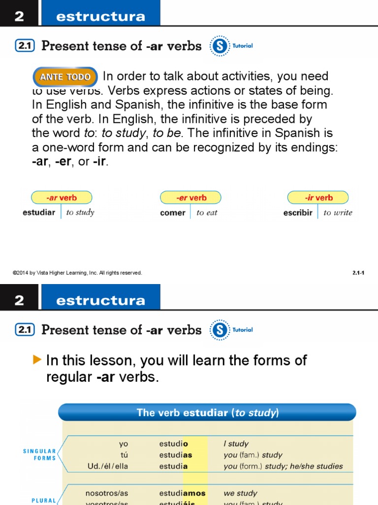 Present Tense - Ar Verbs | PDF | Grammatical Number | Verb