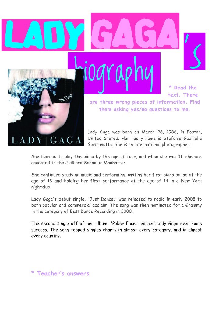 Lady+Gaga S+biography | PDF