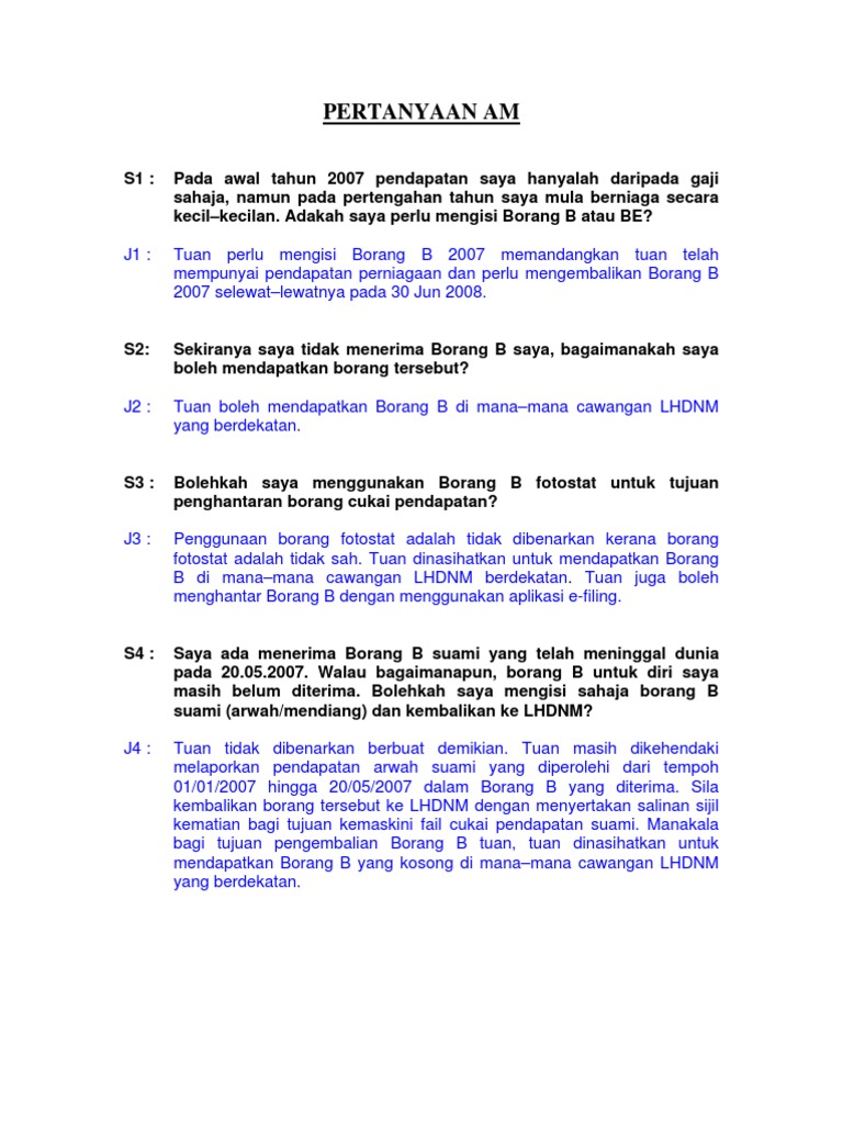 Borang J Faq | PDF