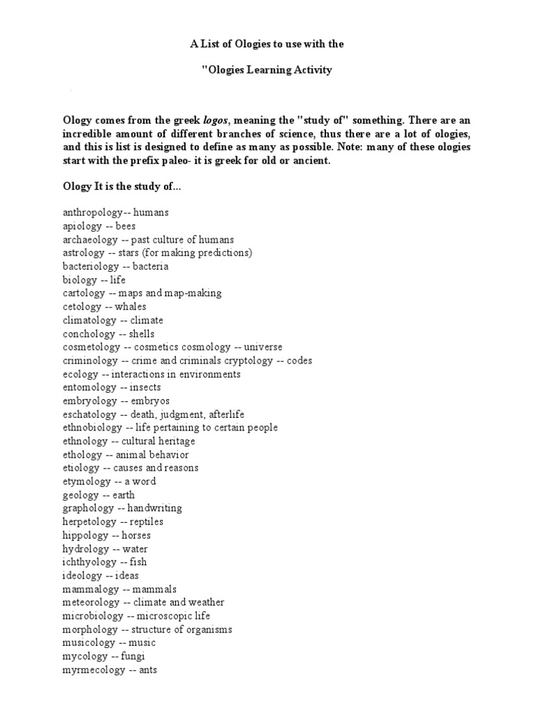 A List of Ologies | PDF