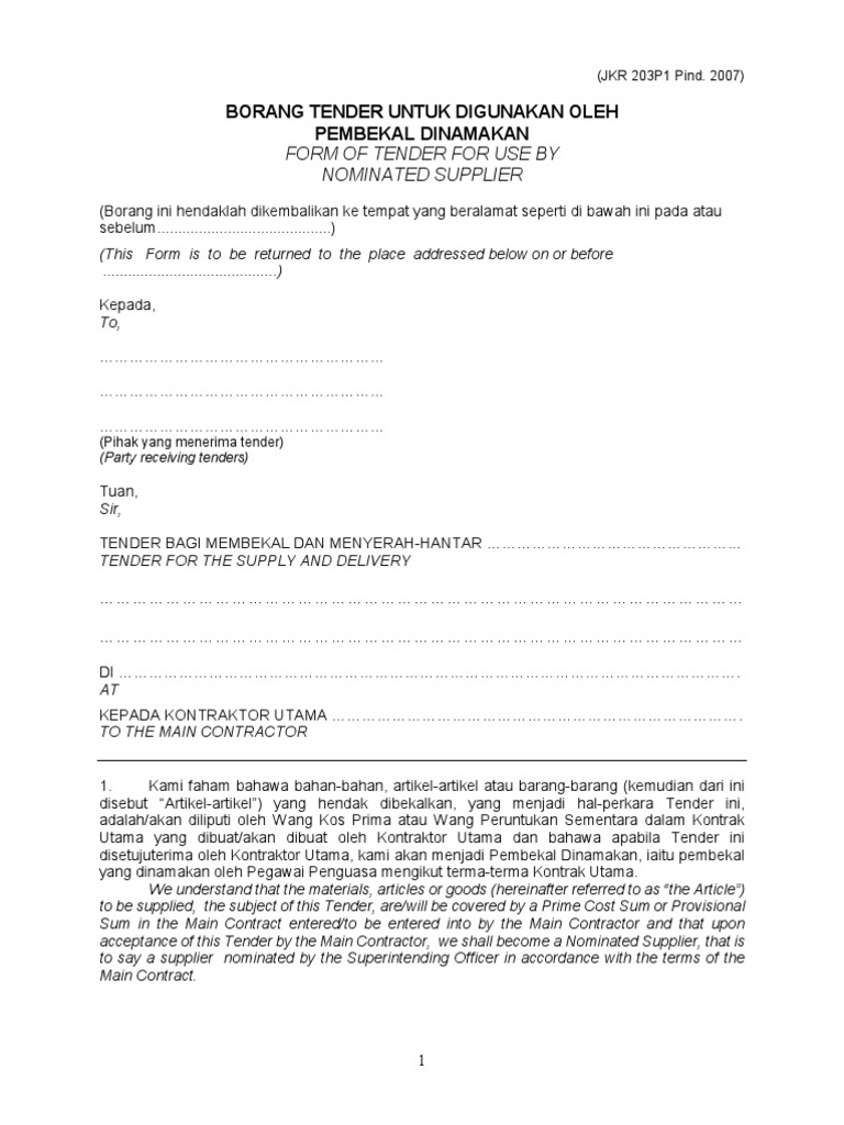 Borang Tender Moa | PDF