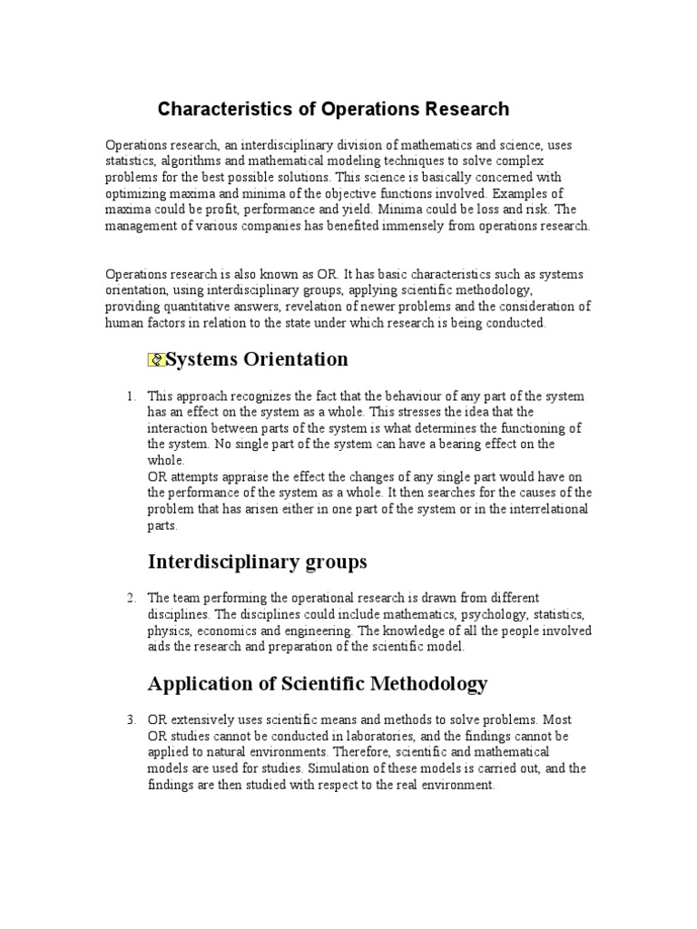 Characteristics of Operations Research Managment | PDF | Operations ...