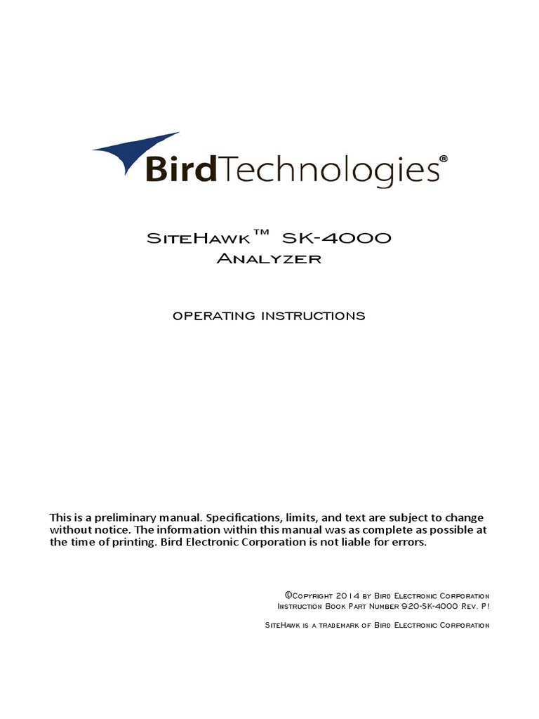 Bird SK-4000-TC SiteHawk Analysator Manual en | PDF | Decibel | Usb