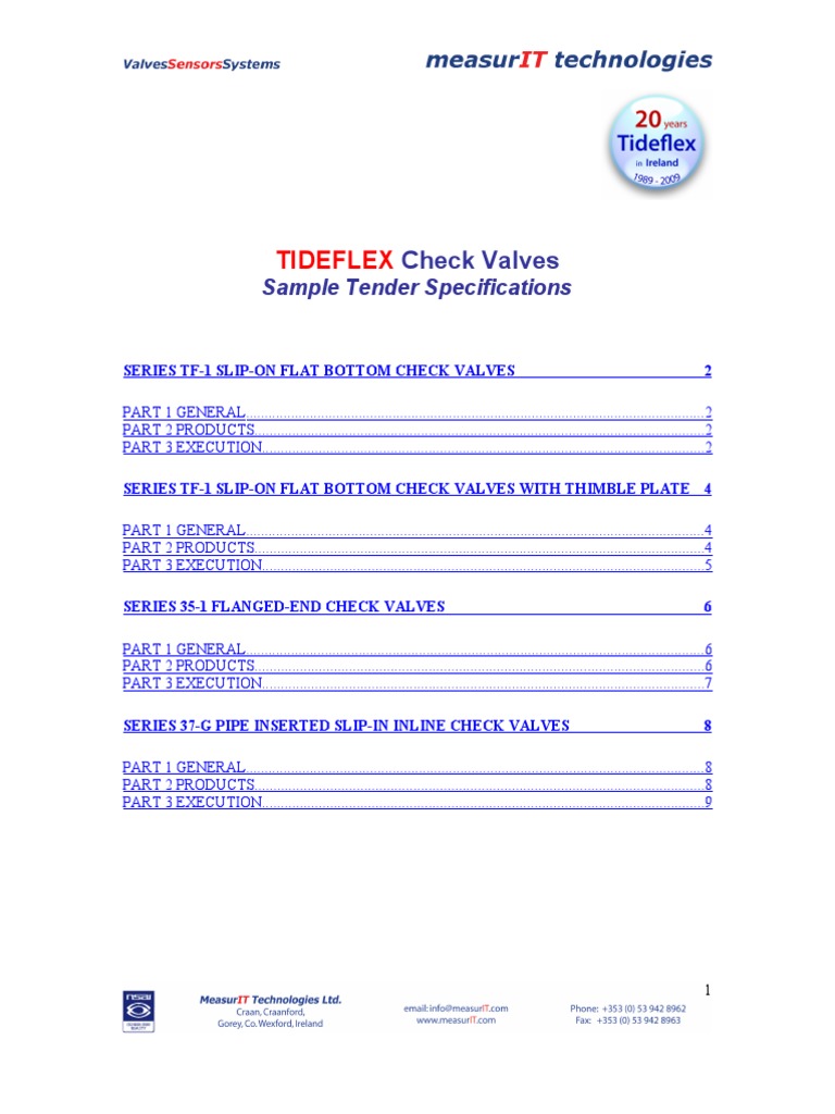 SPECS Tideflex Check Valves 0806 | PDF | Valve | Pipe (Fluid Conveyance)