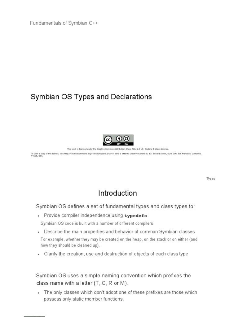 Symbian OS Types and Declarations: Fundamentals of Symbian C++ | Download Free PDF | Class ...
