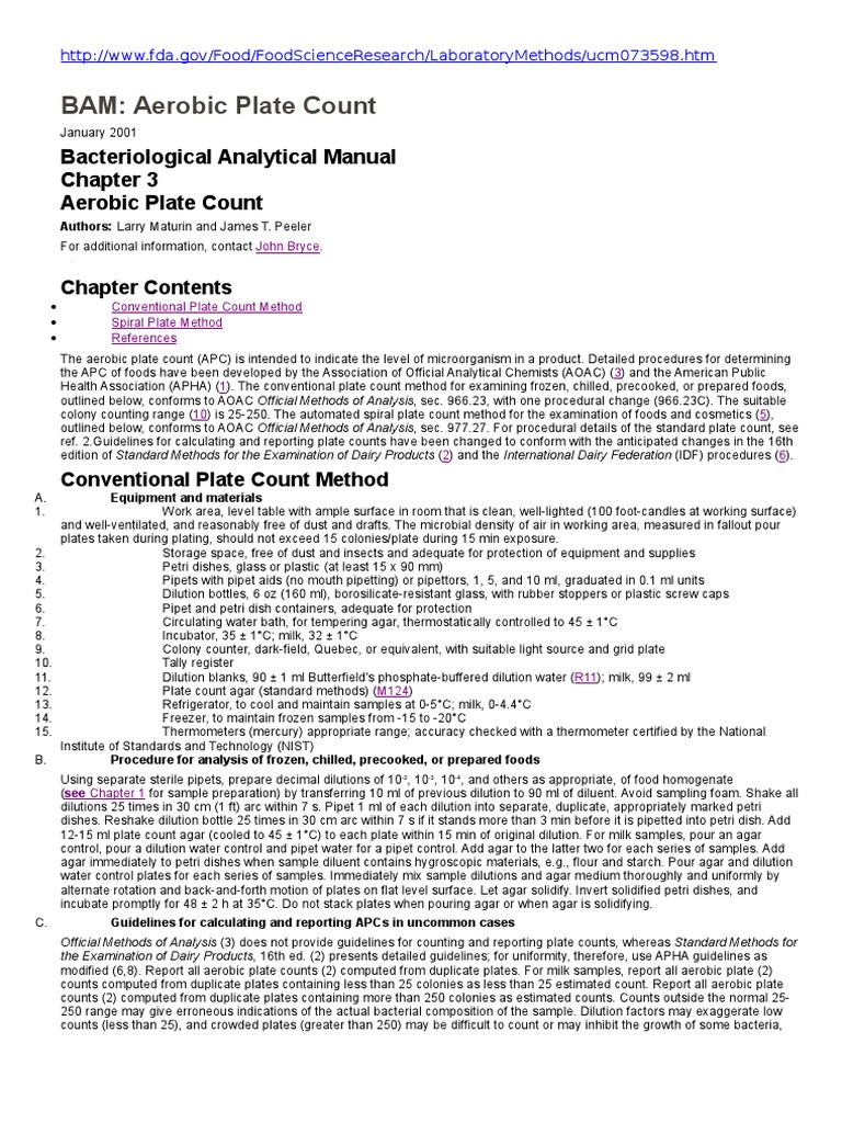Testes de Microbiologia - BAM - FDA | PDF | Colony Forming Unit ...