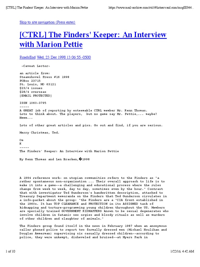 (CTRL) The Finders' Keeper: An Interview With Marion Pettie | PDF ...