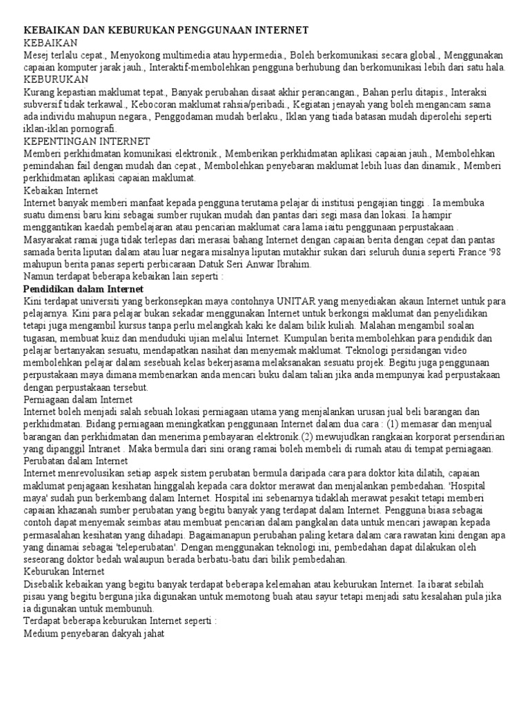 Kebaikan Dan Keburukan Penggunaan Internet | PDF