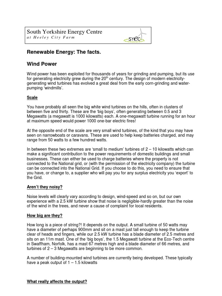 WIND Factsheet | PDF | Wind Power | Watt