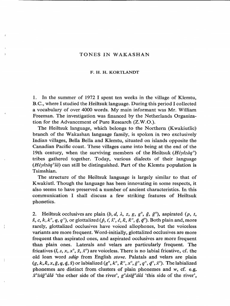 Wakashan Language Phonetics | PDF | Tone (Linguistics) | Syllable
