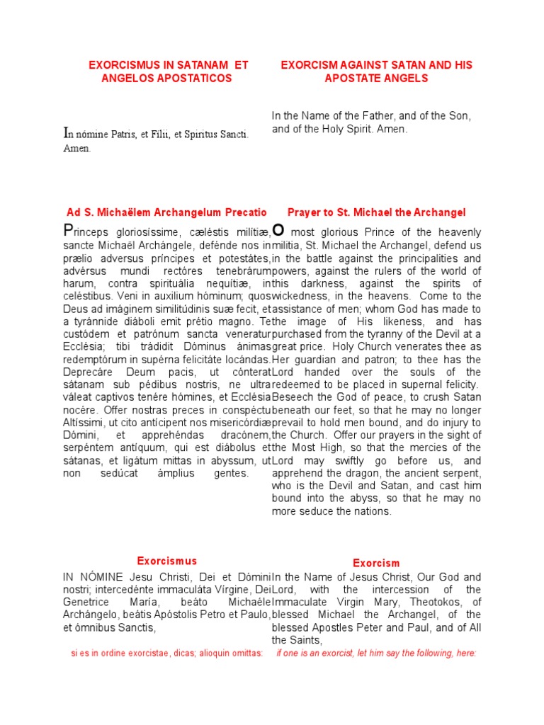 EXORCISM RITUAL AGAINST SATAN AND APOSTATE ANGELS | PDF | Michael ...