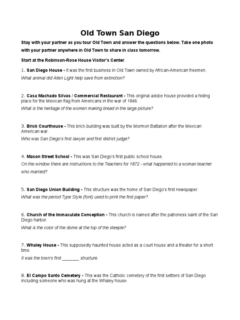 Old Town San Diego Scavenger Hunt | PDF