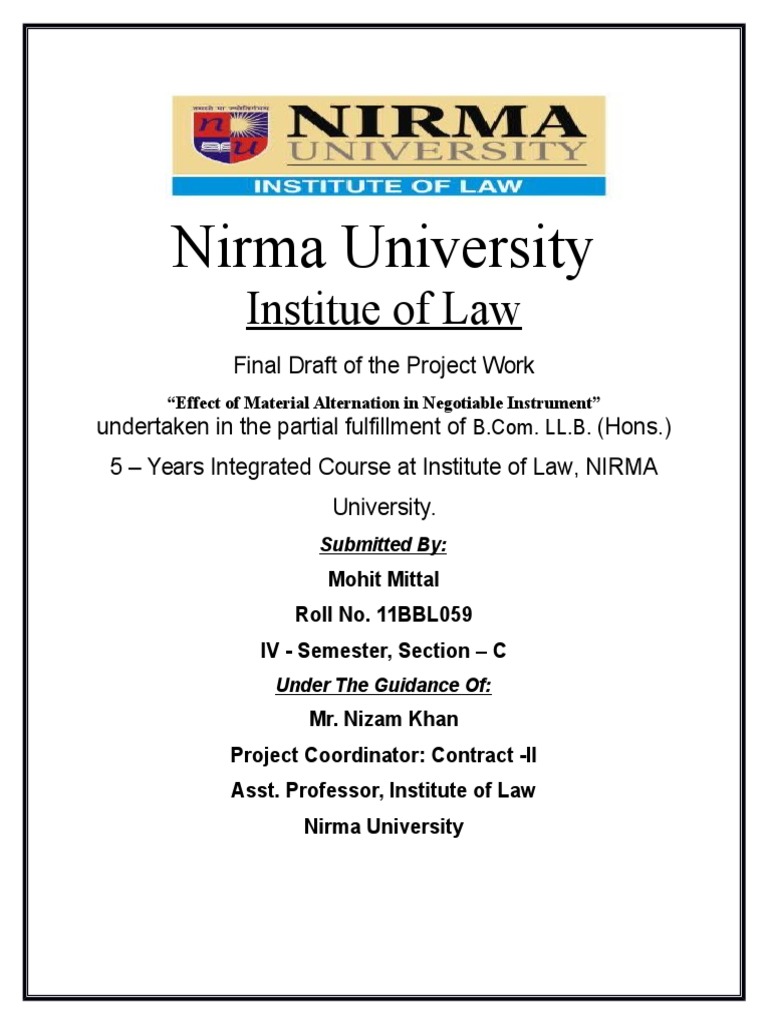 Contract-II - Effect of Material Alteration in Negotiable Instrument ...