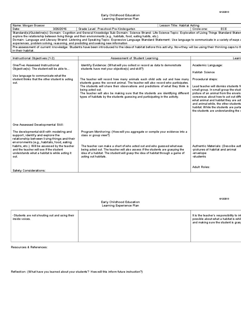 Drama Ece Lesson Plan Horizontal 1-6-15 2 | PDF | Early Childhood ...
