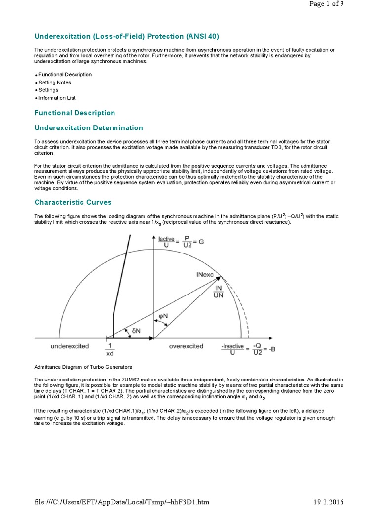 Underexcitation Loss-Off-Field Protection ANSI 40 | PDF | Transformer ...