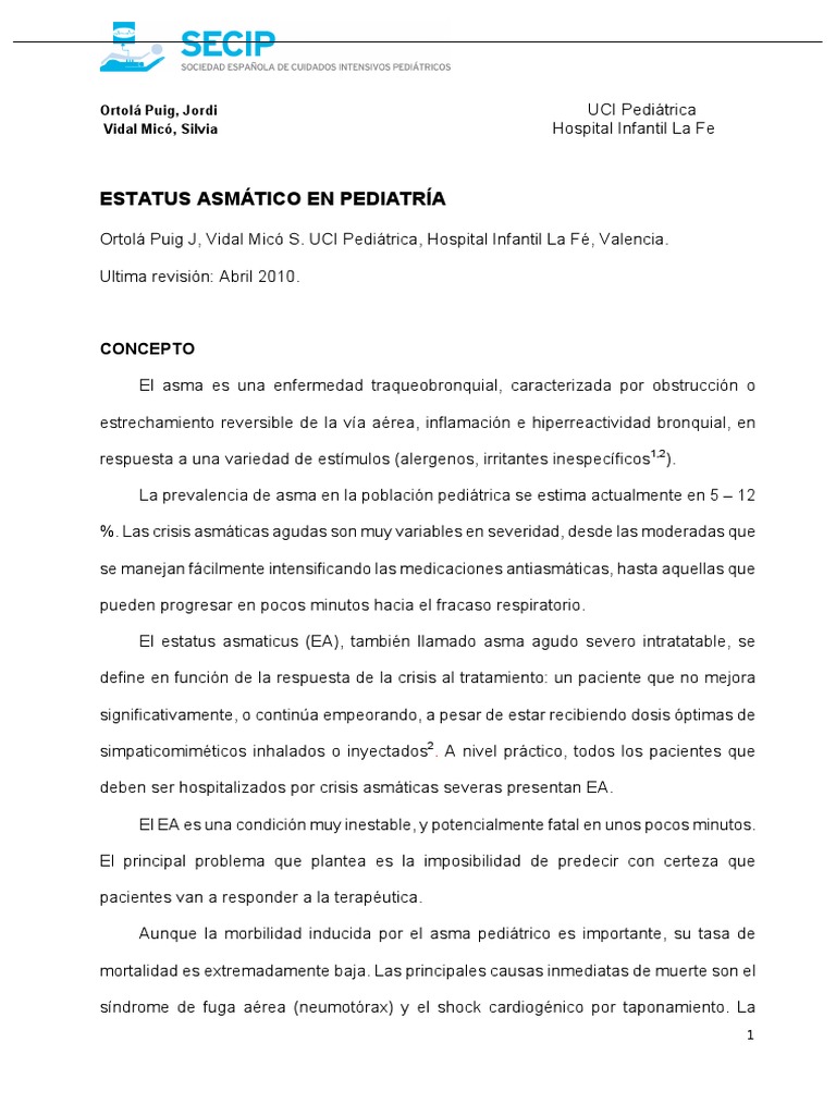 Estatus Asmatico | PDF | Asma | Sistema respiratorio