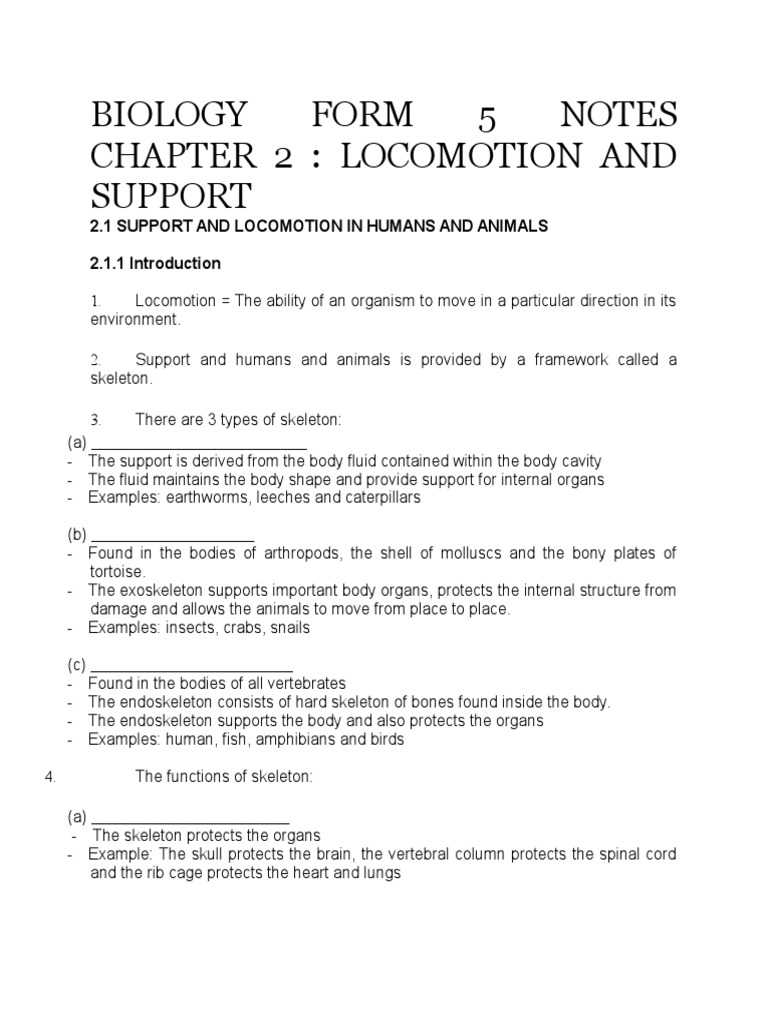 Biology Form 5 Notes Chapter 2 Human Skeletal | PDF | Skeleton | Vertebra