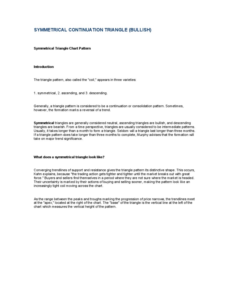 Symmetrical Continuation Triangle | PDF | Market Trend | Technical Analysis