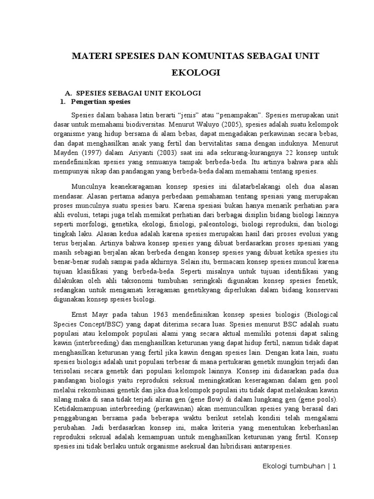 Spesie Dan Komunitas Sebagai Unit Ekologi | PDF | Ilmu Sosial