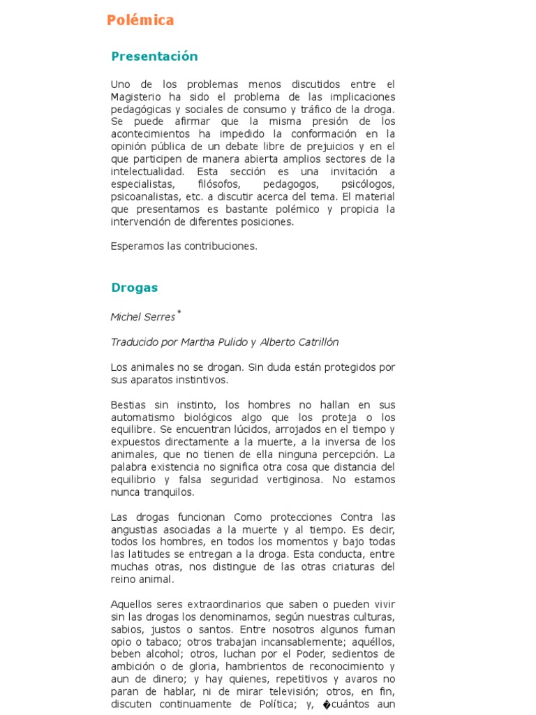 Drogas de Michel Serres | PDF | La dependencia de sustancias | Drogas