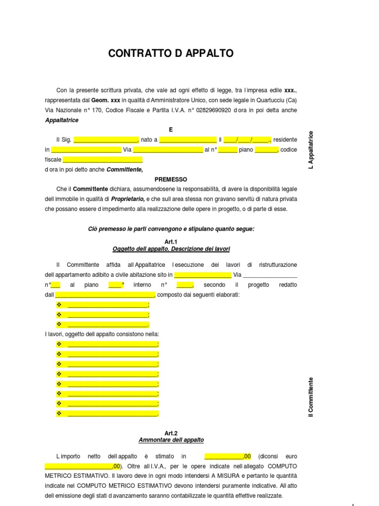 Bozza Contratto Di Appalto