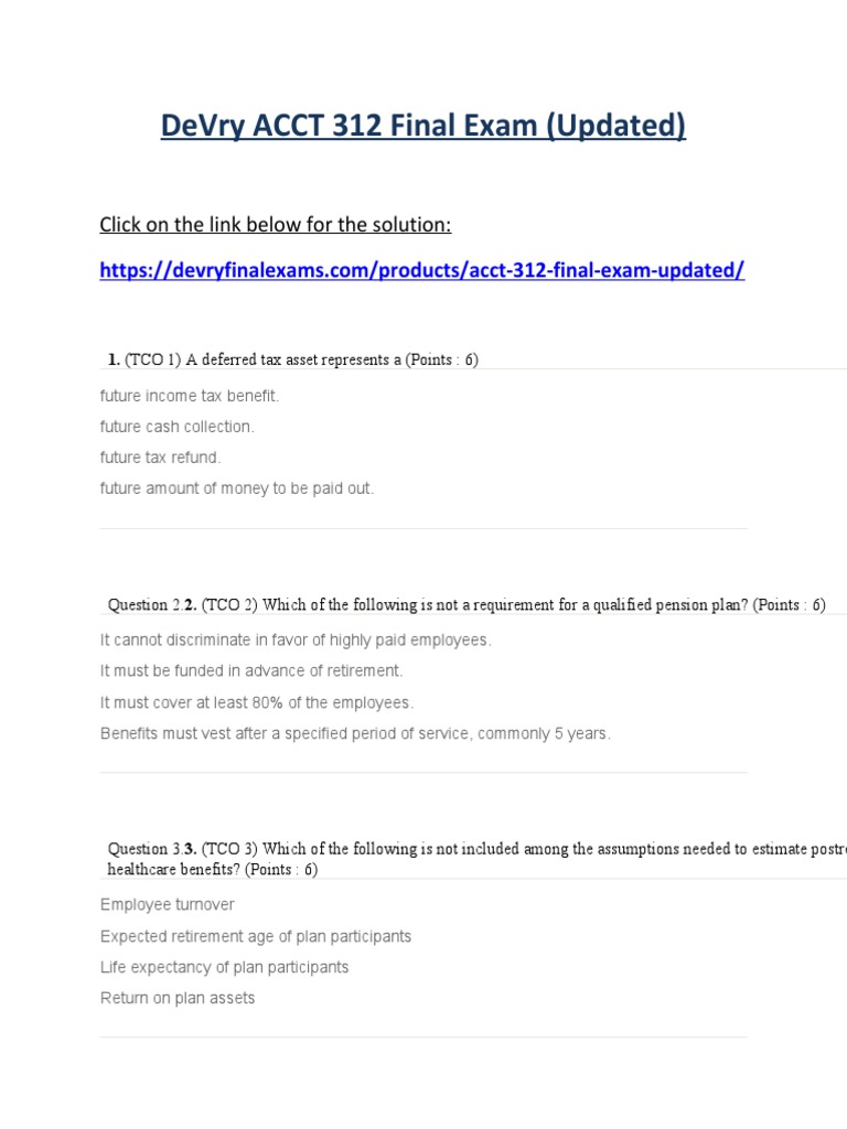 DeVry ACCT 312 Final Exam Solutions | PDF | Cash Flow Statement ...